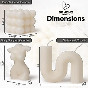 Beyond Gadgets | Natural Soy Wax Decorative Candles | Set of 3 - Includes Women Body Candle + Bubble Cube Candle + S-Shaped Candle | Freesia Scent