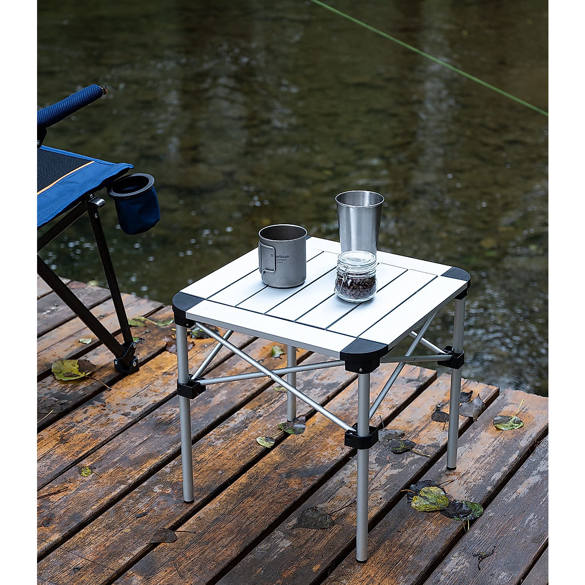 iClimb 1 Ultralight Compact Anti-Sinking Large Feet Chair and 1 Lightweight Stable Folding Square Table Bundle, for Single Adult Outdoor Backpacking Hiking Camping Beach Concert