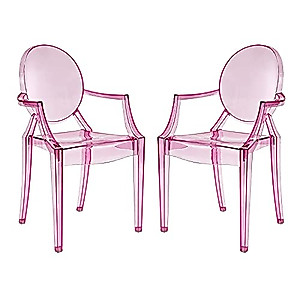 Modway Casper Modern Acrylic Stacking, Two Dining Armchairs, Pink