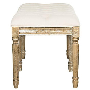 Safavieh Home Collection Rocha French Brasserie Tufted Beige and Rustic Oak 19-inch Wood Bench