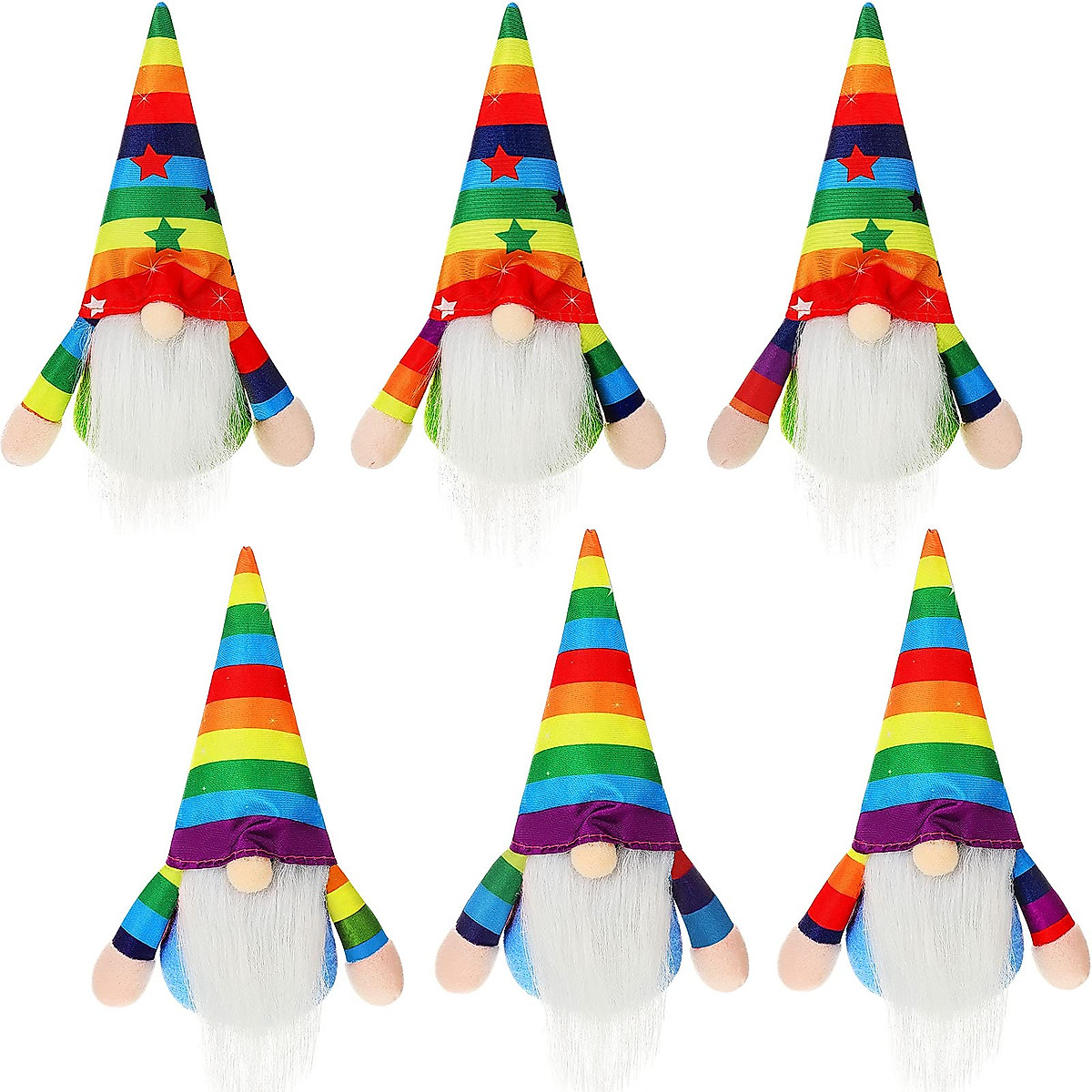 Skylety 6 Pieces Rainbow Gnome Pride Santa Ornament Plush Decorations Gnomes Santa Elf Table Ornaments Hanging Decorations Home Party Decor