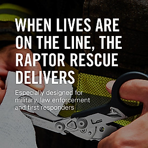 LEATHERMAN, Raptor Rescue, 6-in-1 Heavy-Duty Emergency/Trauma Shears with Carbide Glass Breaker & Strap Cutter, Made in the USA, Utility Holster Included, Tan, With Utility Holster