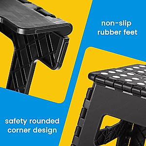 ACSTEP Folding Step Stool 9'' Tall Kids Step Stool Holds Up to 300 lb Plastic Foldable Step Stools for Kids Non-Slip Surface with Carry Handle Collapsible Stool for Home and Outdoor(Black)