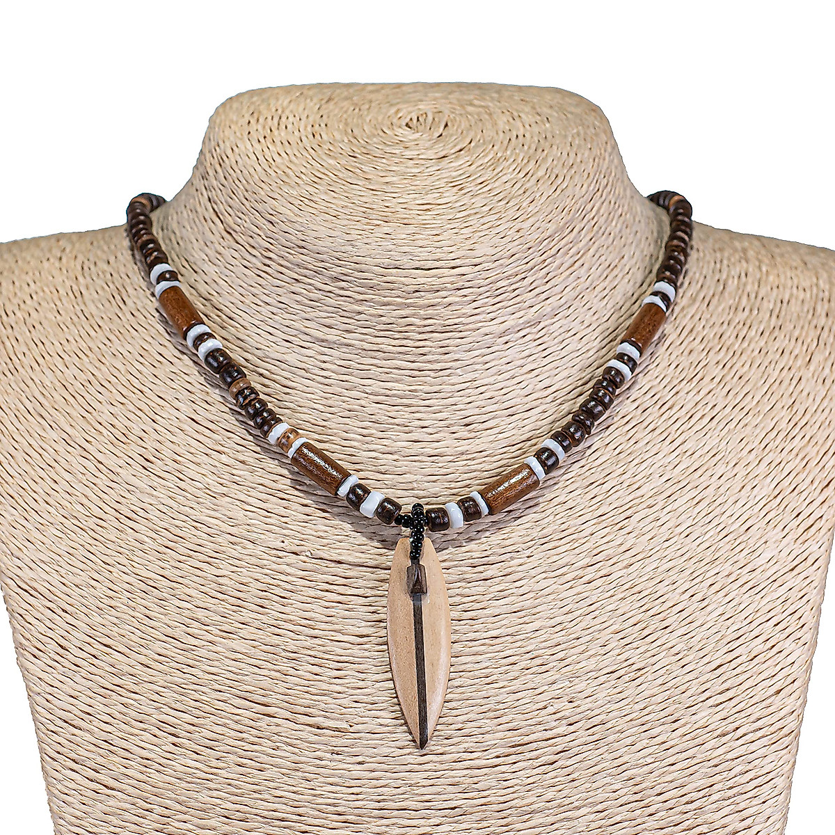 BlueRica Wood Surfboard on Brown Coconut Shell Beads Necklace