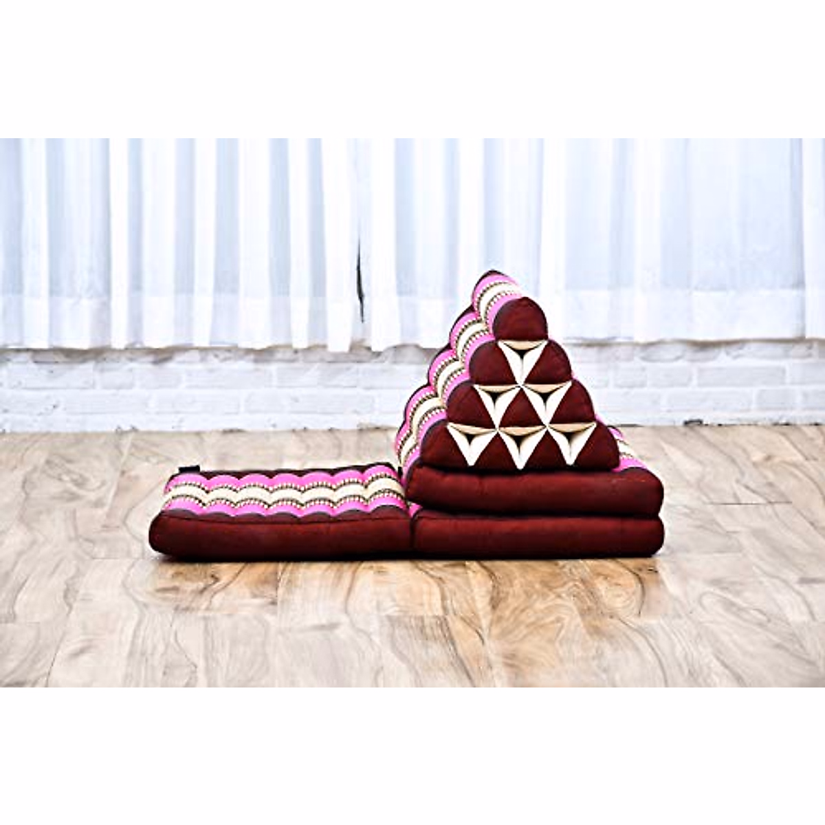 Leewadee 3-Fold Mat with Triangle Cushion – Comfortable TV Pillow, Foldable Mattress with Cushion Made of Eco-Friendly Kapok, 67 x 21 inches, Auburn Pink