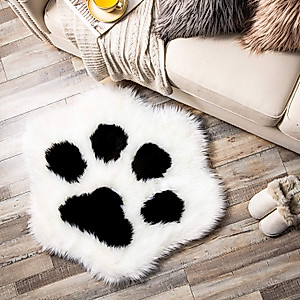 Ashler Ultra Soft Faux Sheepskin Fur Rug, Kids Room Rug, Shaggy Cat Paw Rugs, Non Slip Throw Rug, Fluffy Carpet Bedroom Rug, Area Rug, Coal Black 2.55 x 3 Feet
