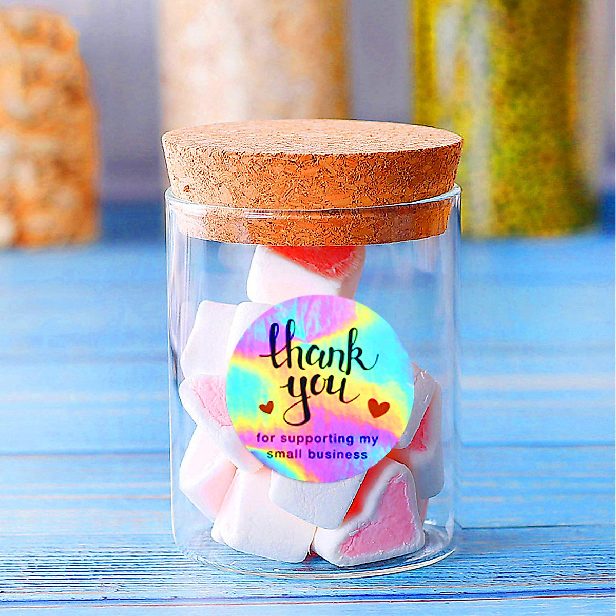 PPNZQAUT 500pcs Rainbow Holo Thank You Stickers 4 Designs 1" Thank You for Supporting My Small Business Stickers Holographic Thank You Business Stickers Roll Small Thank You Labels for Business