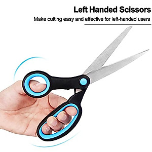 Left Handed Scissors for Adults, 8 Inch Lefty Scissors Bluk for Kids Student, All Purpose Sharp Blades Shears Set of 2 Pack, Great for Craft, Office, Sewing Fabric, Arts, School and Home, Black/Blue