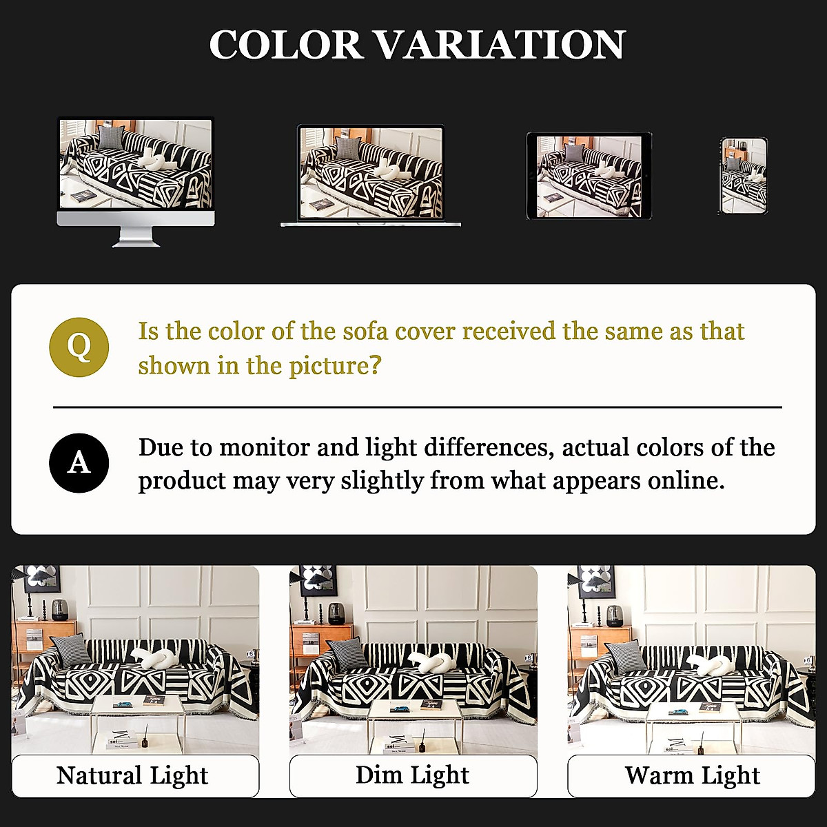 DREAMINGO Boho Sofa Covers for 3 Cushion Couch Chenille Couch Cover for Dogs Geometric Jacquard Sofa Slipcover Living Room Pet Furniture Protector Washable Sectional Couch Covers, 71"x150", Black