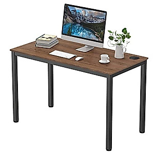 It's_Organized Study Computer Desk 47" Home Office Writing Desk, Modern Simple Style PC Table, Student Study Desk,Easy to Assemble,Black Metal Frame,Oak Black