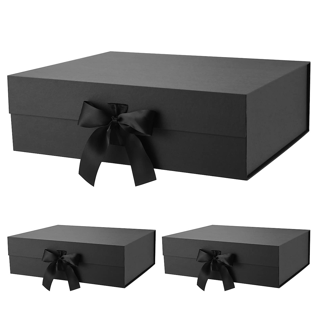 JINMING Gift Box 7.5x7.5x3 Inches, Gift Box with Lid, Black Gift Box, Groomsman Box, Collapsible Gift Box with Magnetic Closure
