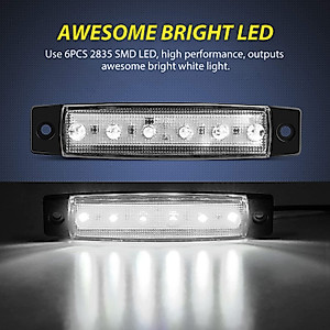 Nilight 10PCS 3.8” 6LED White LED Indicator Light Truck Camper Side Marker Light Marine Boat Stern Light Yacht Kayak Sailboat Trailer Bus RV Clearance Light 12V DC