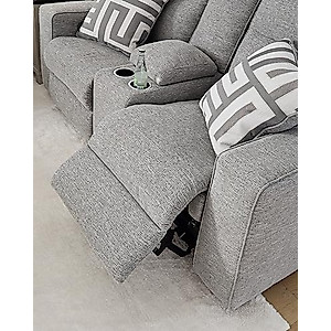 Signature Design by Ashley Biscoe Casual UV Resistant Power Reclining Loveseat with Console, Adjustable Headrest and USB Ports, Light Gray