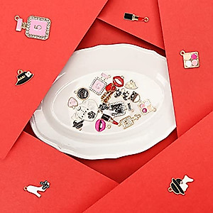 BigOtters 38PCS Assorted Mini Gold Plated Enamel Charm Set, 18PCS Women Makeup Fashion Charms Pendant Lipstick Perfume Fashion Style Charm Pendant with 20PCS Golden Ear Hooks in Jewelry Making