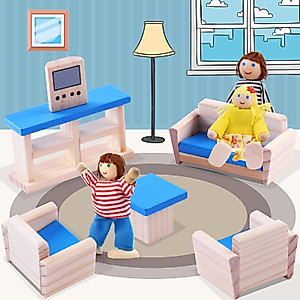 Toydaze The Wooden Dolls House Furniture Set Contains 35 Pieces of Dolls House Accessories for Girls and Boys Aged 3+