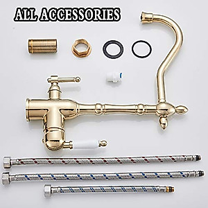 Kitchen Filter Faucet Pure Water 360 Rotation Kitchen Sink Crane Dual Handle Dual Water Function Mode Filter Mixer Taps Antique Brass