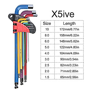 X5ive 18-Piece Hex Key allen wrenchs sets, Long Arm Ball End Allen Wrench Set, Durable Color Hex L-Wrench Tools, T-Handle 1.5mm-10mm, 1/16-3/8 for Household DIY