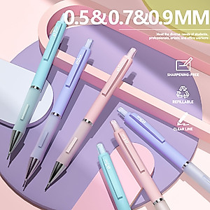 Four Candies Cute Mechanical Pencil Set 0.5 mm & 0.7mm & 0.9mm, with HB #2 Lead Refills, Pastel Erasers & Eraser Refills, 16-Count Pack, Aesthetic School Supplies for Writing, Drawing and Sketching