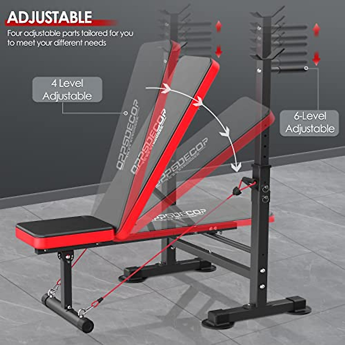 OPPSDECOR 600lbs 6 in 1 Weight Bench Set with Squat Rack Adjustable Workout Bench with Leg Developer Preacher Curl Rack Fitness Strength Training for Home Gym