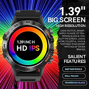 Military Smart Watch for Men Make/Answer Calls Rugged Tactical Smartwatch Compatible with Android iPhone Samsung 1.39" HD Screen Heart Rate Sleep Monitor Watch 108 Sports Modes Fitness Tracker