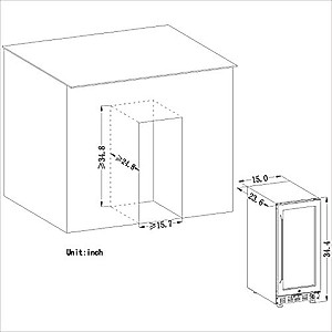 Lanbo 15 Inch Built In Wine Fridge Cooler, 33 Bottles Compressor Wine Cellar