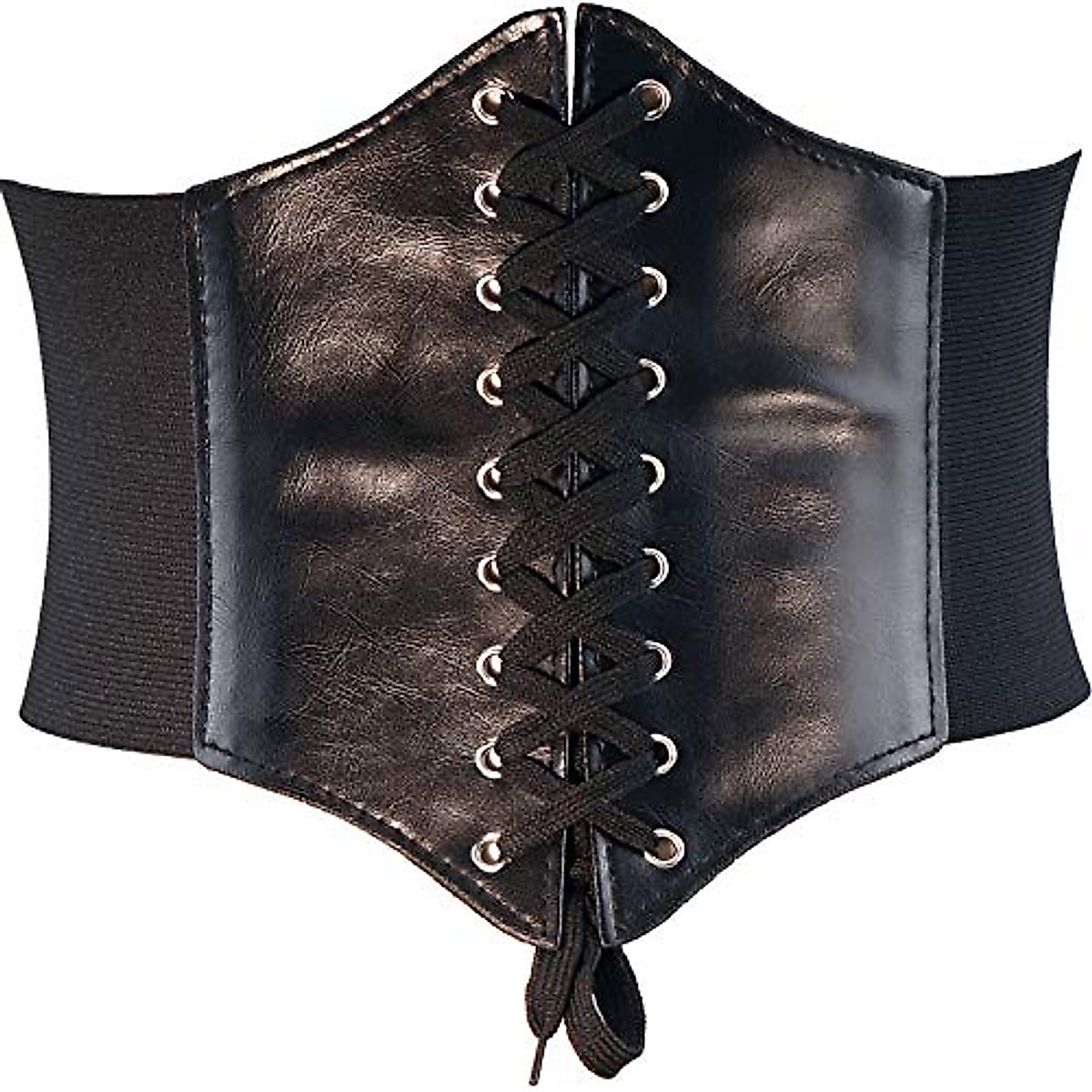 BAOKELAN Corset Belt for Women Wide Elastic Belts for Dresses Lace-up Tied Leather Waist Belts 85cm Black