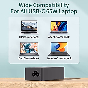 Chromebook Charger - 45W 65W USB C Laptop Charger, Fast Charging for Lenovo HP Dell Samsung Asus Acer Google Chromebook Charger, fit USB Computer Chargers for Laptops, Type c AC Adapter Power Cord
