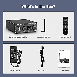 Fosi Audio BL20A 200W Bluetooth 5.0 Home Audio Stereo Amplifier Hi-Fi Mini Class D Integrated Amp with U-Disk/3.5MM AUX/RCA Input and Remote Control for Home Passive Theater Speaker with Power Supply