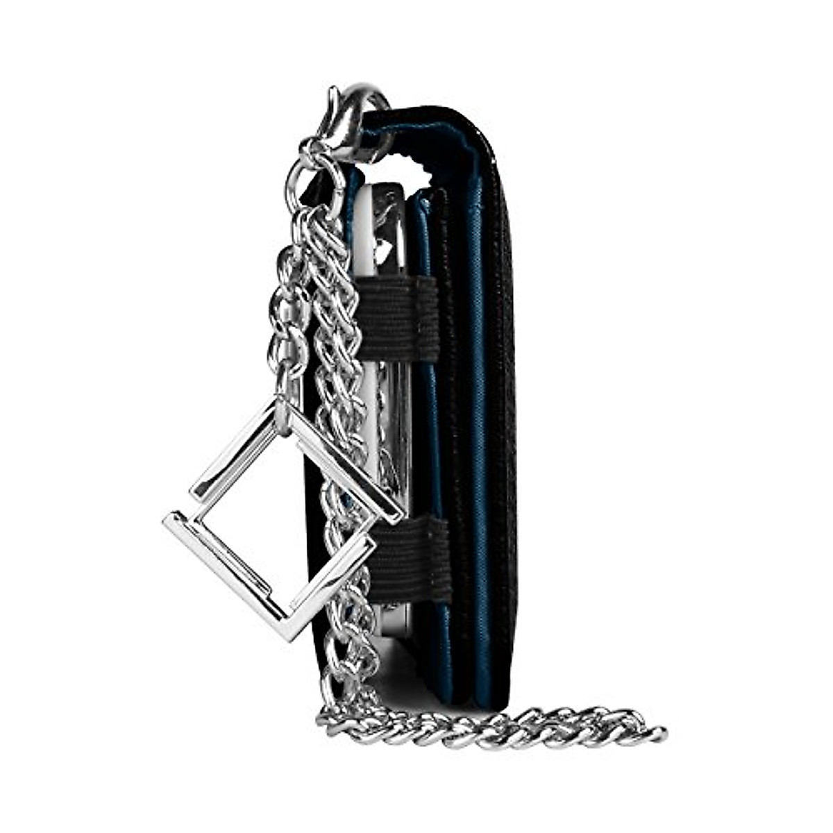 Lencca Kymira II Vegan Leather Smartphone Clutch Wallet Purse with Removable Chain Wrist Strap - Black/Marine