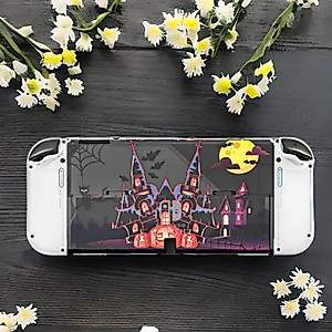 Halloween Decoration Switch OLED Case, Switch OLED Protective Case with TPU Joycon Covers and Glass Screen Protector and Thumb Grip Caps