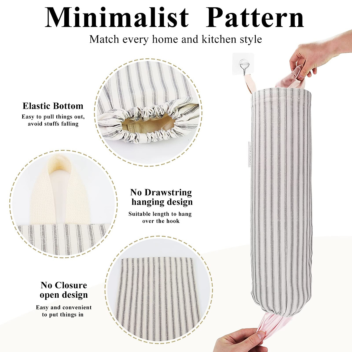 TOGETRUE Plastic Bag Holder, Wall Mount Grocery Bag Holder, Reusable Trash Bag Organizer for Home Kitchen Pantry Decor (Gray)