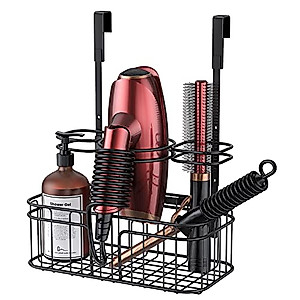 Hair Tool Organizer, ULG Hair Dryer Holder Over Cabinet or Wall Mount, Bathroom Organizer Under Sink with 5 Adjustable Heights and 3 Compartments for Hair Dryer, Curling Wand, Hair Straightener(Black)