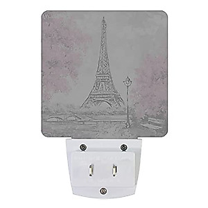 Smoaffly Eiffel Tower Paris Pink Flower Night Light Plug-in LED Nightlights Auto Sensor Night Lamp Dusk-to-Dawn Lamp Home Decor for Nursery Children Girls Boys