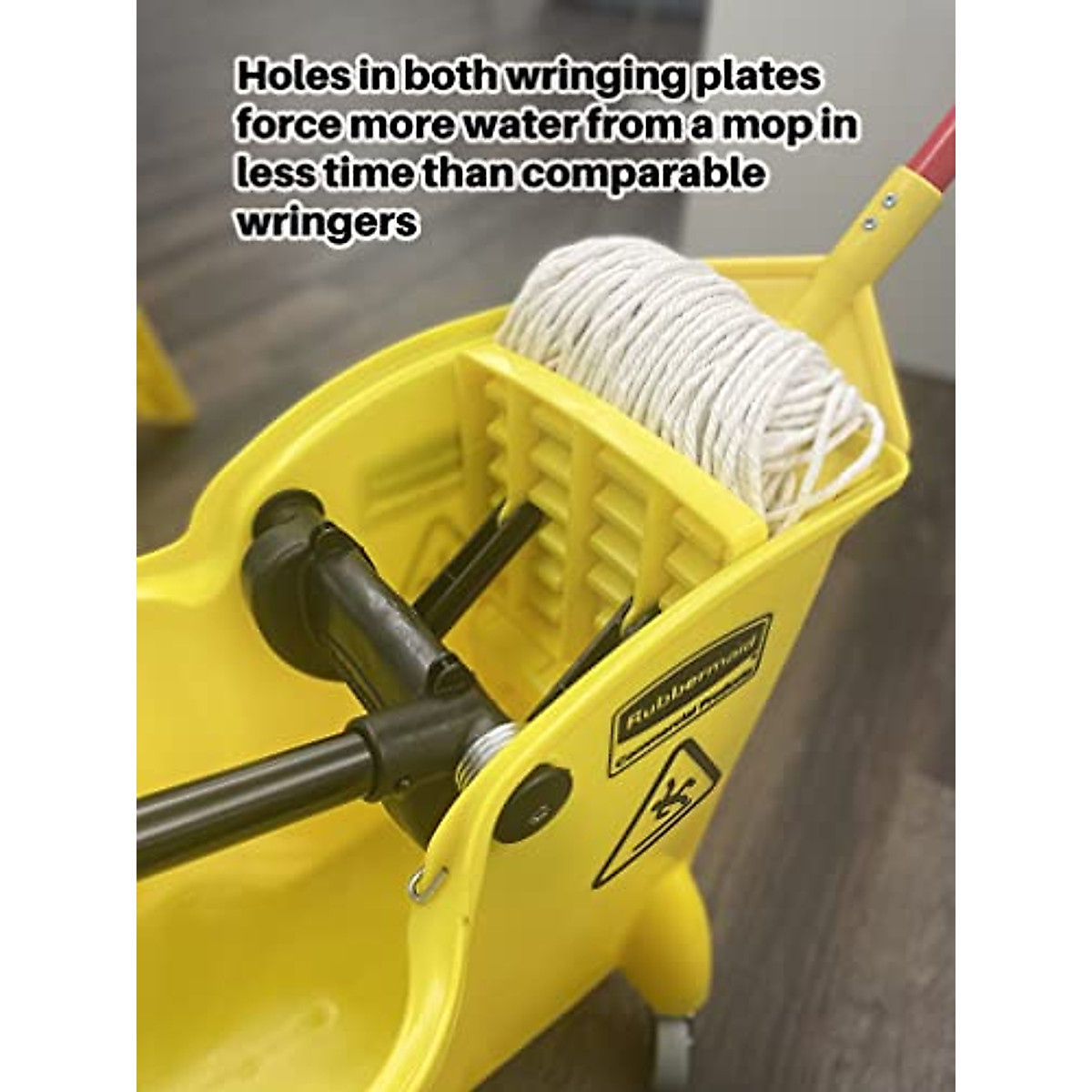 Rubbermaid Commercial Products, Mop Bucket with Wringer on Wheels, Heavy Duty All-in-One Tandem Mopping Bucket, Yellow, 31 Quart (FG738000YEL)