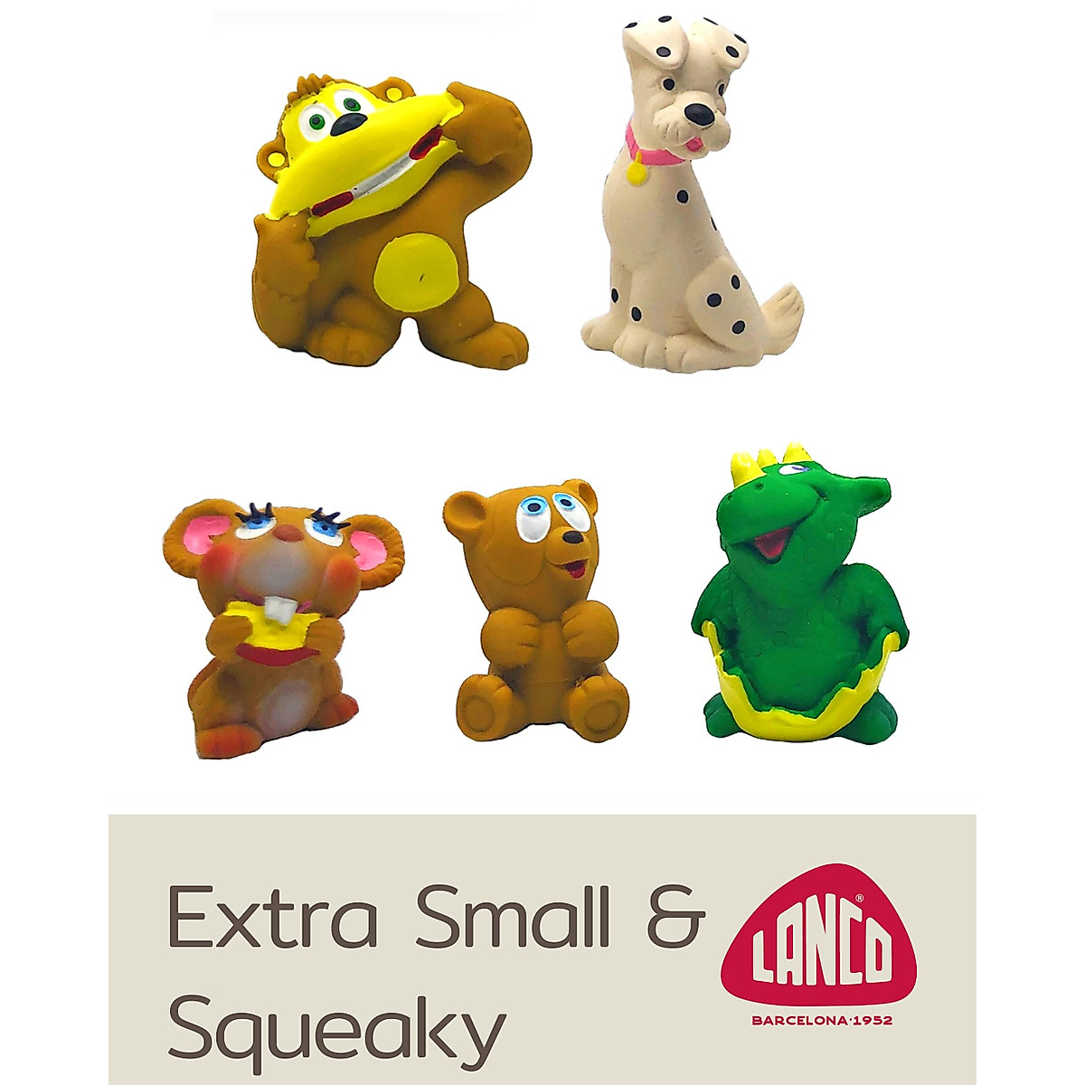 Set 5 Extra Small Squeaky Toys for Dogs Small Breeds Puppy Tiny Dogs Natural Rubber (Latex) Freem from Harmful Chemicals Hanpainted (Toys May Vary)