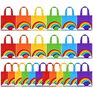 Aneco 24 Pieces Rainbow Non-Woven Bags Tote Gift Bags Rainbow Party Bags Birthday Bags with Handles for Party Favors, 8 by 8 Inches, 6 Colors