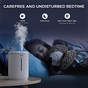 Syvio Humidifiers for Bedroom Large Room, Easy to Clean Humidifier Ultrasonic & Essential Oil Diffuser, Room Humidifier for Bedroom Baby Plant Cool Mist, Top Fill, Quiet, 360° Nozzle, Auto Off, 2.8L