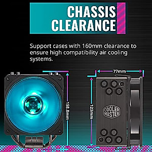 Cooler Master Hyper 212 RGB CPU Air Cooler with SF120R PWM Fan, Gun-Metal Nickel Fins, 4 Copper Heat Pipes - For AMD Ryzen & Intel LGA1700/1200/1151