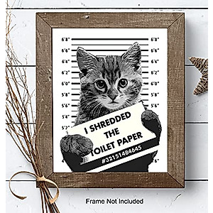 Funny Cat Bathroom Wall Art Decor - 8x10 Humorous Mugshot Home Decoration Poster for Restroom, Guest Bath, Powder Room - Gag Gift for Cat Lovers - Cute Picture Photo Print