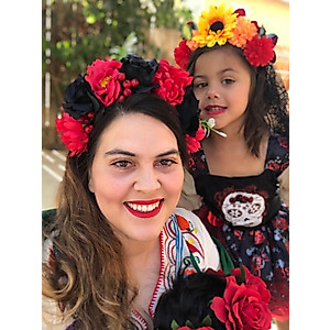 Vividsun Day of The Dead Flower Headband Rose Flower Crown Headpiece (red black)