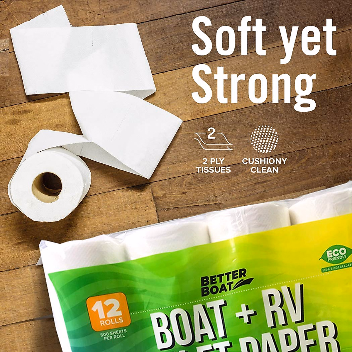 Boat and RV Toilet Paper, Septic Safe Quick Dissolving Tissue, 12 Single Rolls, Biodegradable 2-Ply for Marine, Travel, and Camper Systems, Camping Tank-Safe Bulk Pack
