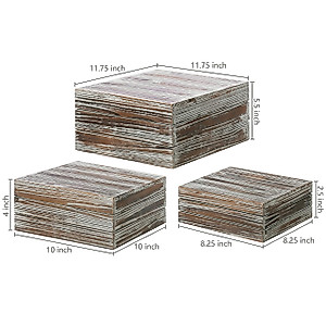 MyGift 3 Piece Rustic Solid Torched Wood Dessert Cake and Cupcake Stand, Decorative Box Display Risers