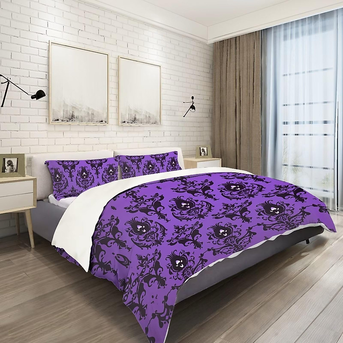 Xhuibop Halloween Haunted Mansion Bed Sheets for Teens Girls Bedroom Decor Comforter Covers Full Size Microfiber Duvet Cover with Zipper Closure Bed Sheets Soft Pillow Case