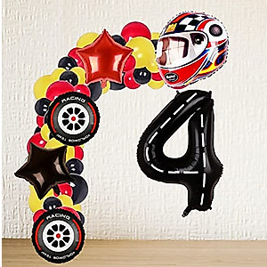 5 Pcs Helmet Tire Balloons Race Car Wheels Birthday Party Supplies Boys Bike Bicycle Motorcycle Truck Theme Party Decorations Favors Foil Mylar Black and Red