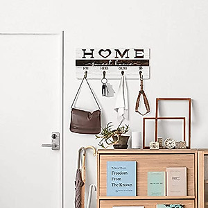 CHDITB Rustic Home Sweet Home Wooden Key Holder(13.4”x5.5”), His Hers Ours Wall-Mounted Key Rack with 4 Hooks, Decorative Wood Sign Key Hanger Home Decor for Wall Entryway Hallway Housewarming Gift