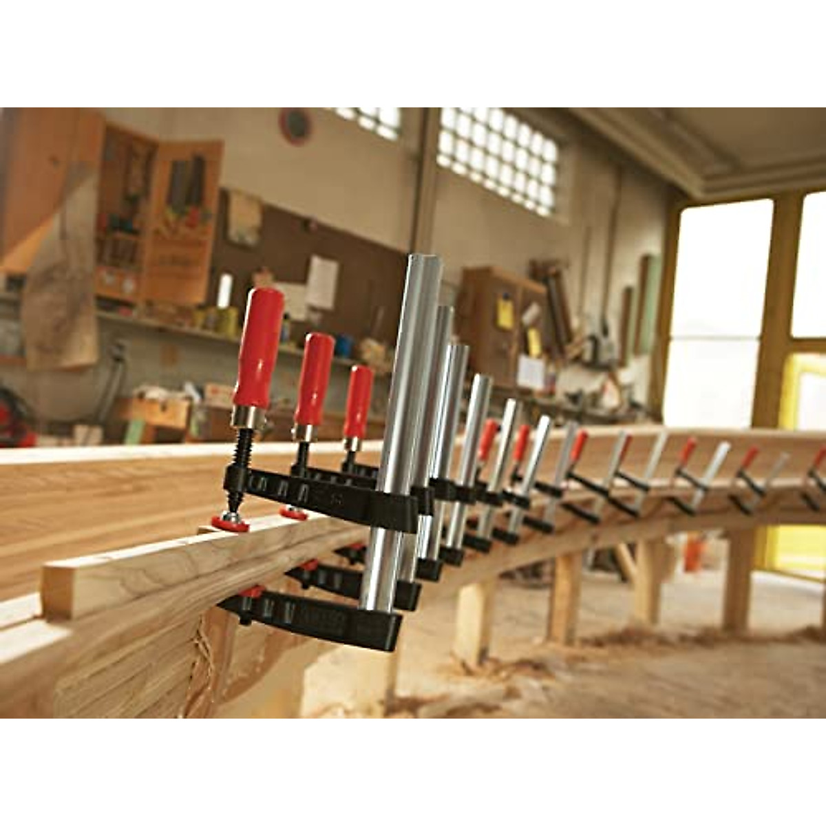 BESSEY Light Duty Tradesman's Bar Clamp - 2.5x12 In - TGJ2.512 - Woodworking Clamps with Wooden Handle, Ideal for Home Improvement & Workbench Projects, carpentry and Cabinetry, Black & Red