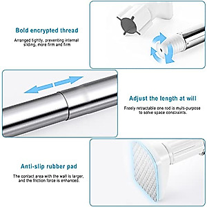 Closet Pole, Closet Rod with Telescopic Adjustment, with Wardrobe Rail Rod Pole Socket and Screws, Clothes Rod for Closet, Suitable for Wardrobes, Cabinets, Bathrooms, Balconies (35.4''-59.1'')