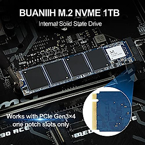 BUANIIH SSD 1TB PCle 3.0x4, NVME M.2 2280, Internal Solid State Drive,Storage and Memory Expansion for Gaming,Speeds of up-to 3400MB/s