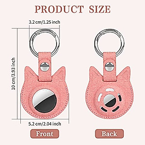 PetsHome AirTag Case for AirTag, Premium PU Leather Keychain AirTag Holder with Anti-Lost Key Ring Protective AirTag Cover, Pink