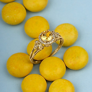 Cali Trove 1/10cttw White Diamond Accent and Gemstone Ring for Women in 10k Gold, Women's Gemstone & Diamond Ring, Fashion Ring with Choice of Gemstone in 10k Yellow Gold - Size 8